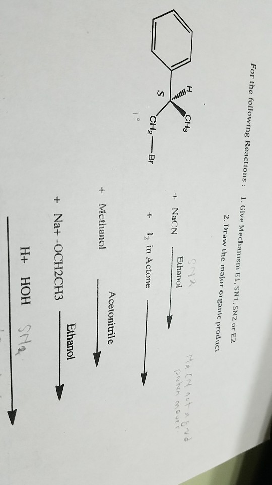 Solved H+ HOH Ethanol NaCN Acetonitrile +Methanol Ethanol | Chegg.com