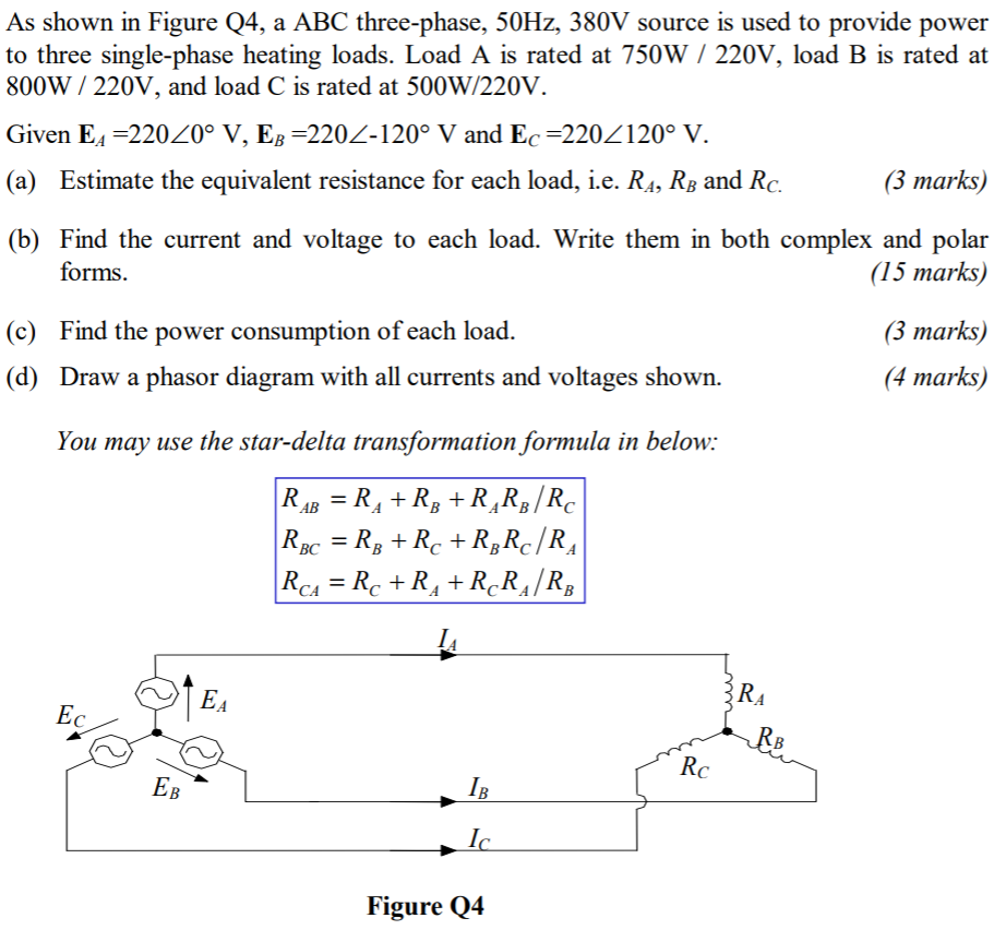 Solved As shown in Figure Q4, a ABC three-phase, 50Hz, 380V | Chegg.com