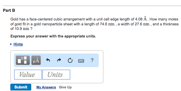 Solved Part B Gold has a face-centered cubic arrangement | Chegg.com