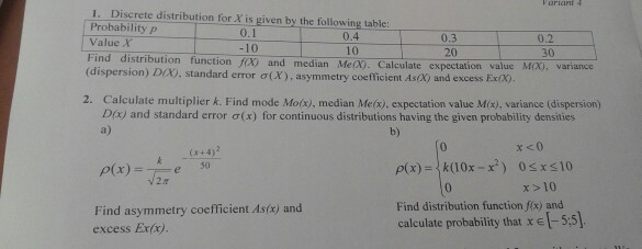 Solved I. Discrete distribution for is given by the | Chegg.com