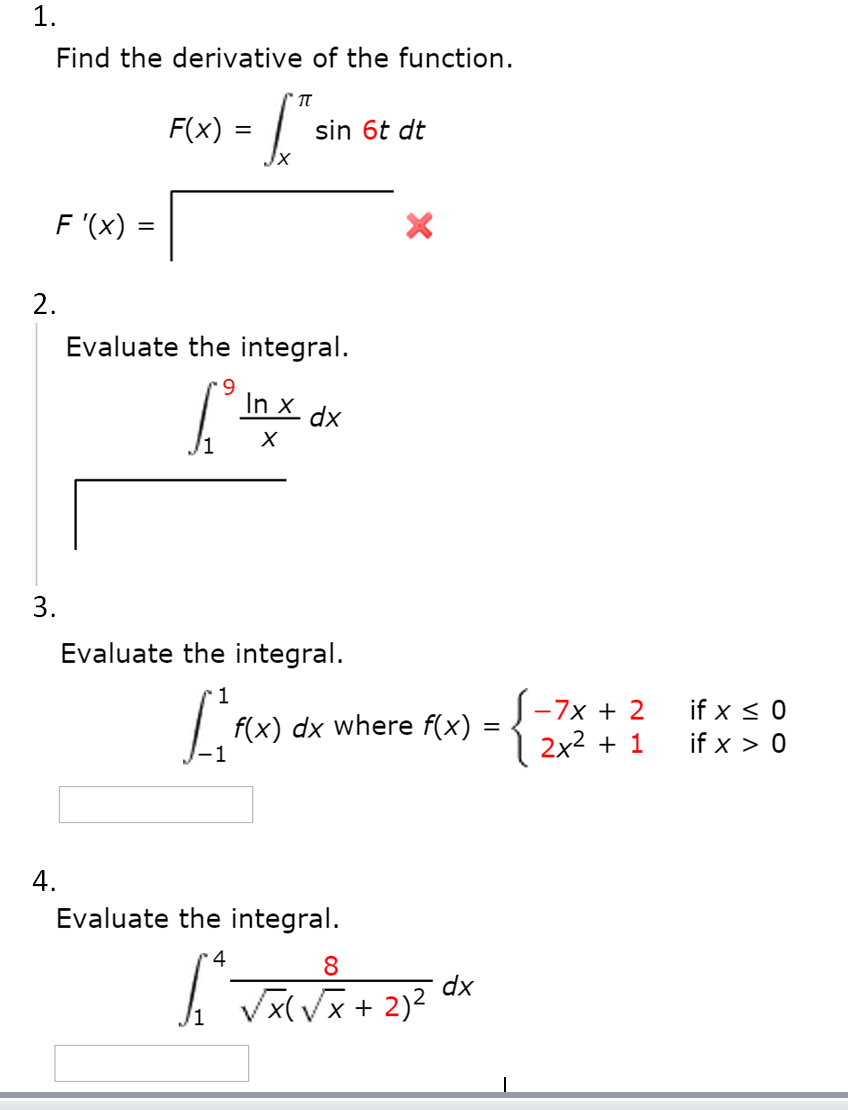 Solved Find the derivative of the function. F(x) = sin 6t | Chegg.com