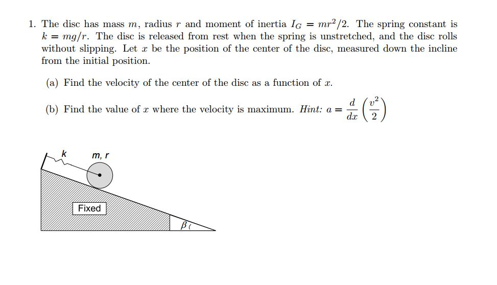 Solved The disc has mass m, radius r and moment of inertia | Chegg.com