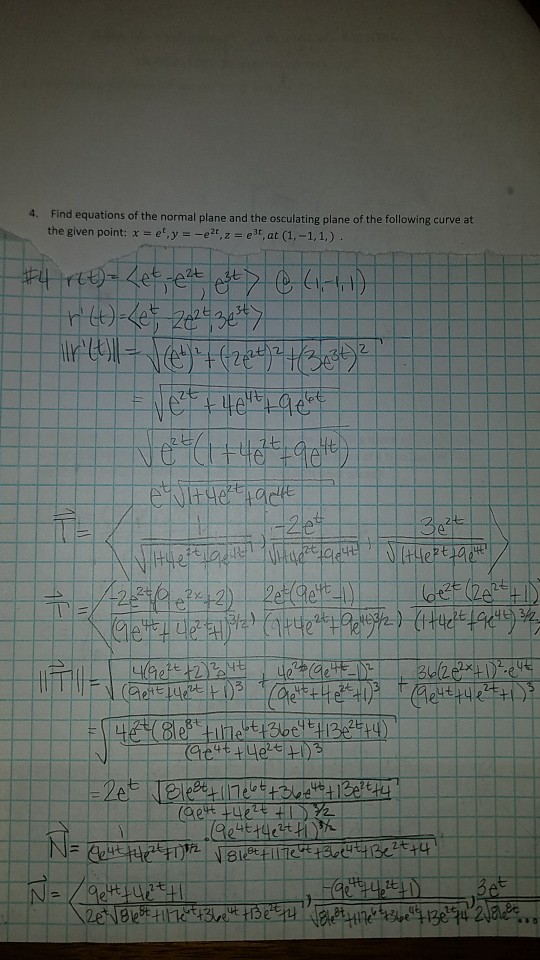 Solved 4. Find equations of the normal plane and the | Chegg.com
