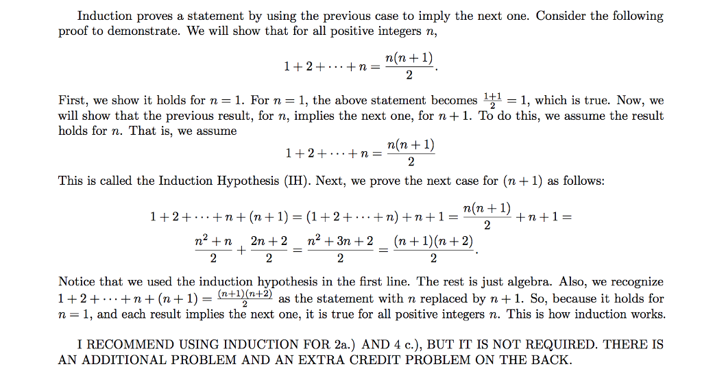 Solved Induction proves a statement by using the previous | Chegg.com
