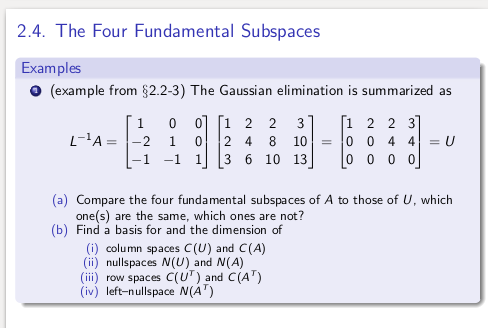 Solved 2.4. The Four Fundamental Subspaces Examples O | Chegg.com