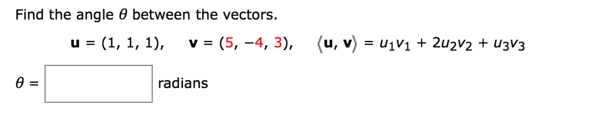 Solved Find the angle theta between the vectors. u = (1, 1, | Chegg.com