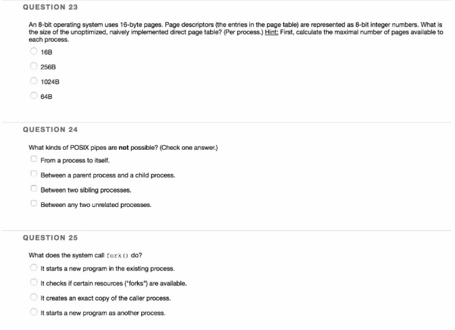 Solved Question 23 An 8 Bit Operating System Uses 16 Byte 