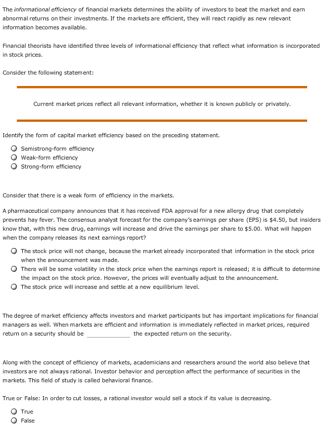 Solved The informational efficiency of financial markets | Chegg.com