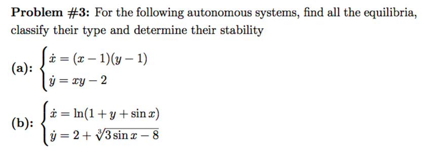 Solved For the following autonomous systems, find all the | Chegg.com