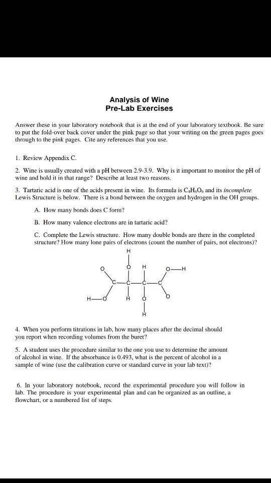 Analysis of Wine Pre-Lab Exercises in your laboratory | Chegg.com