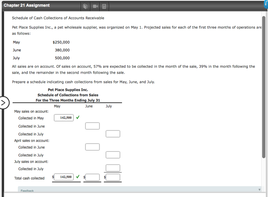 Solved Chapter 21 Assignment Schedule Of Cash Collections Of