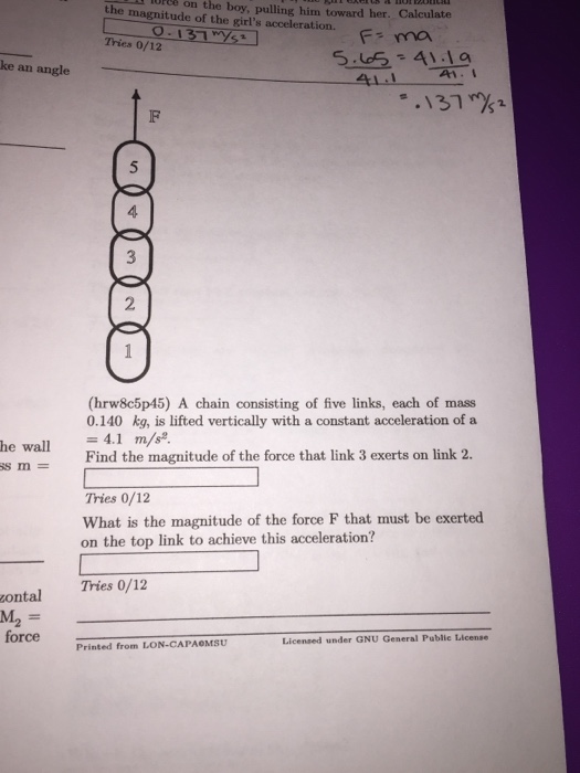 Solved A chain consisting of five links, each of mass 0.140 | Chegg.com