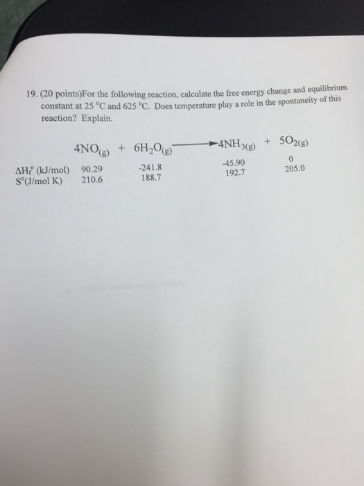 Solved for the following reaction , calculate the free | Chegg.com