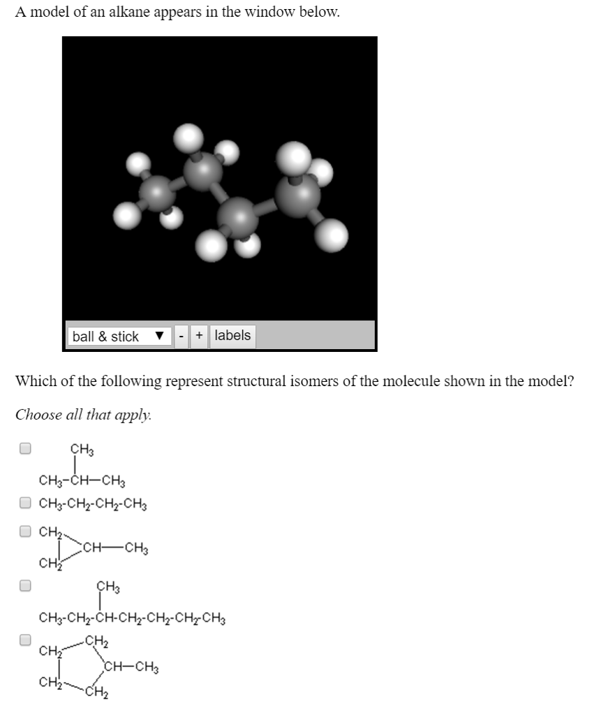 Solved A model of an alkane appears in the window below. | Chegg.com