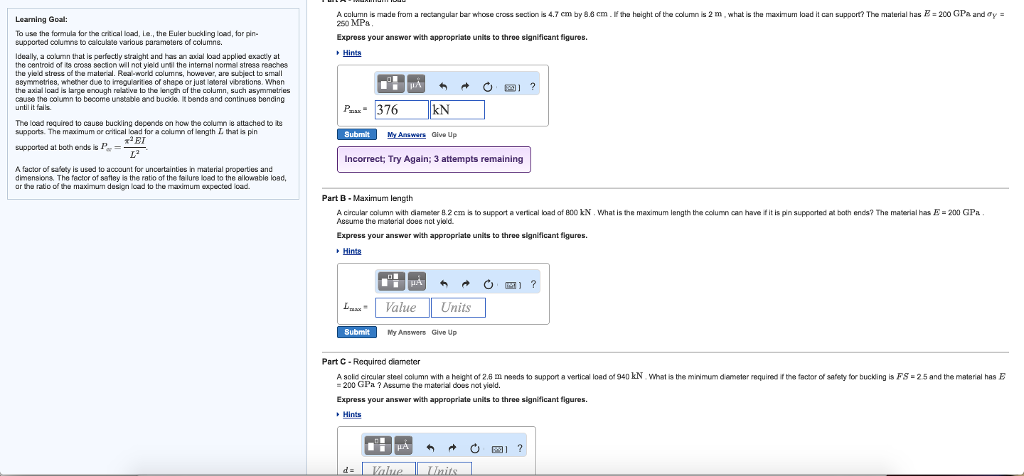 Solved A column is made from a rectangular bar whose cross | Chegg.com