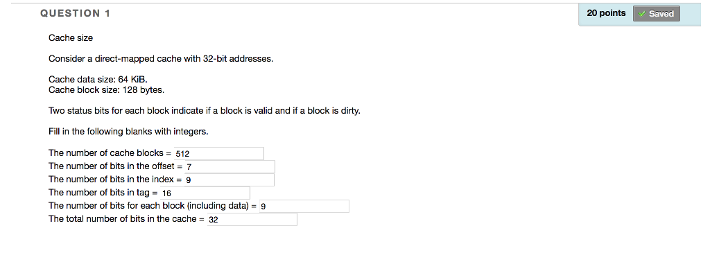 Solved QUESTION 1 20 points Saved Cache size Consider a | Chegg.com