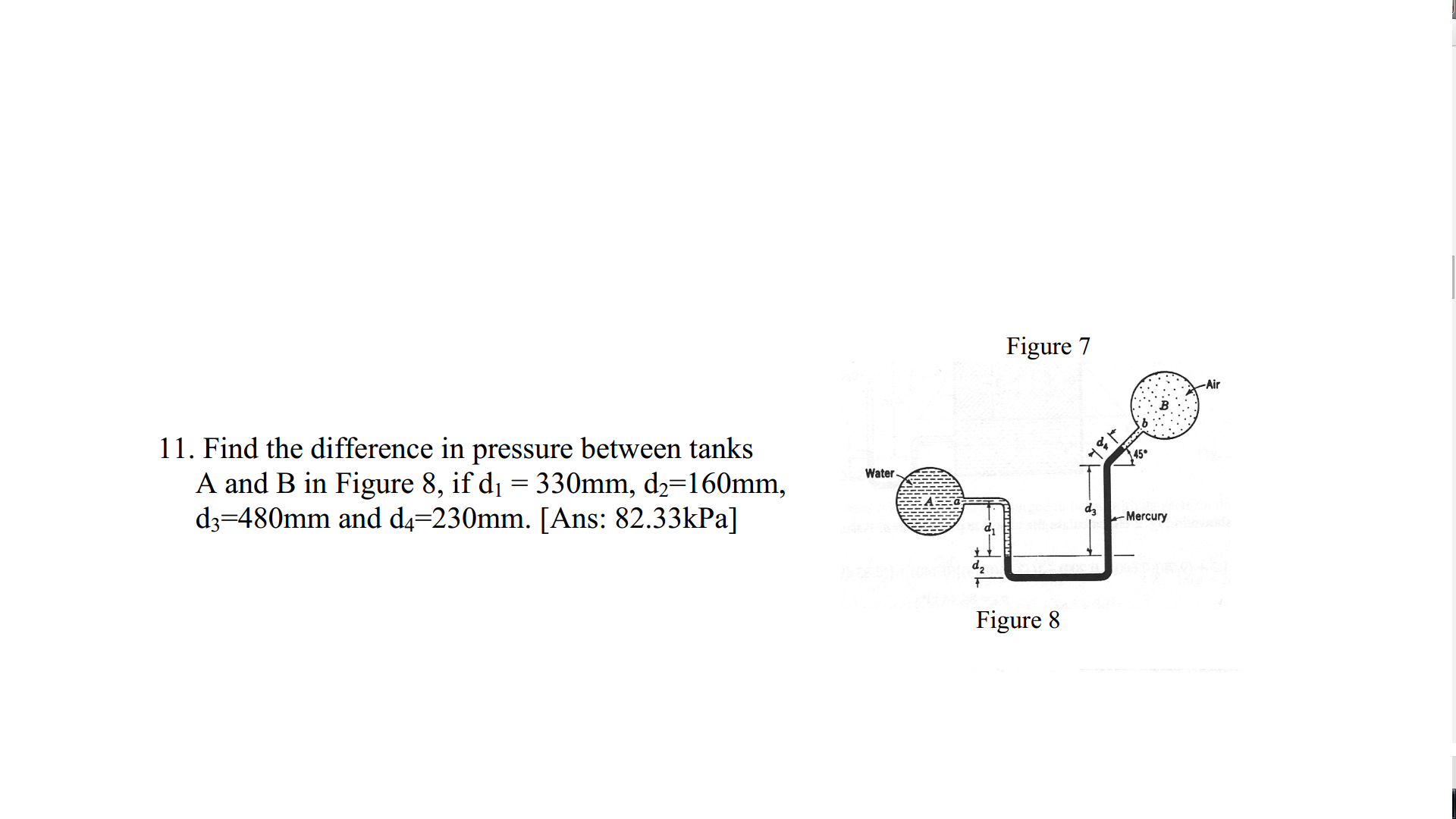 Solved 11. Find the difference in pressure between tanks A | Chegg.com