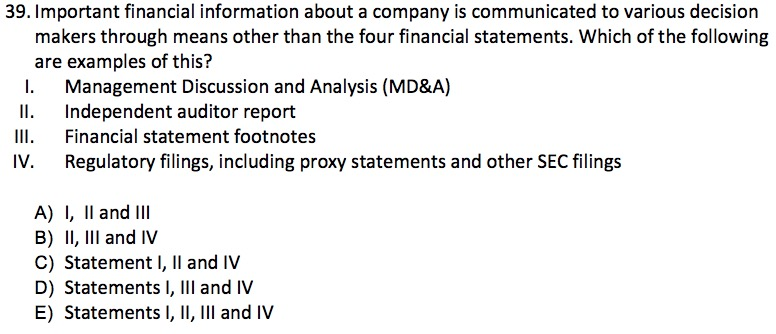 Solved 39. Important financial information about a company | Chegg.com