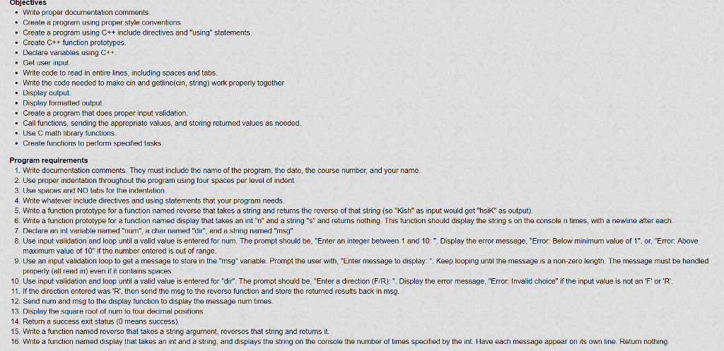 Solved Objectives Write proper documentation comments. . | Chegg.com