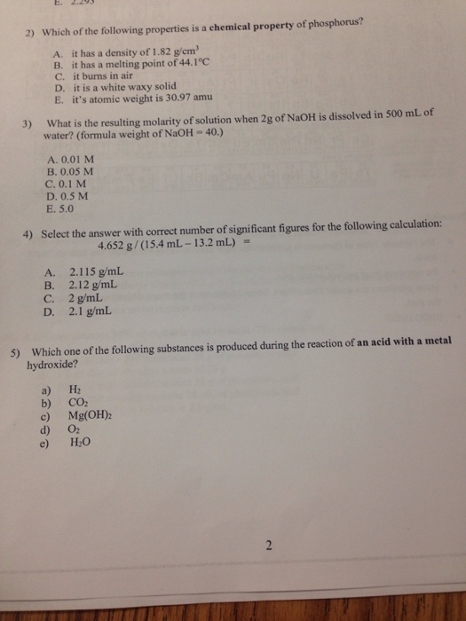 Solved Which of the following properties is a chemical | Chegg.com