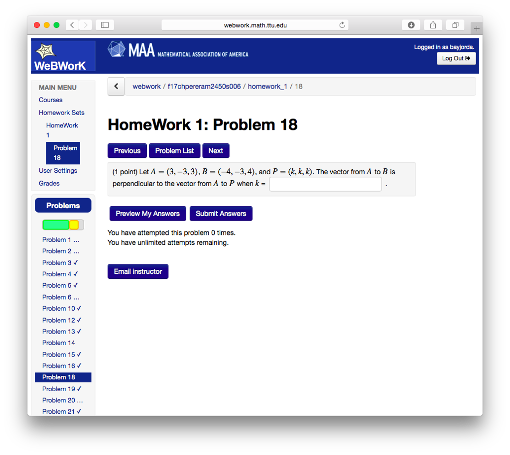 Solved webwork.math.ttu.edu 山 Logged in as bayjorda. | Chegg.com