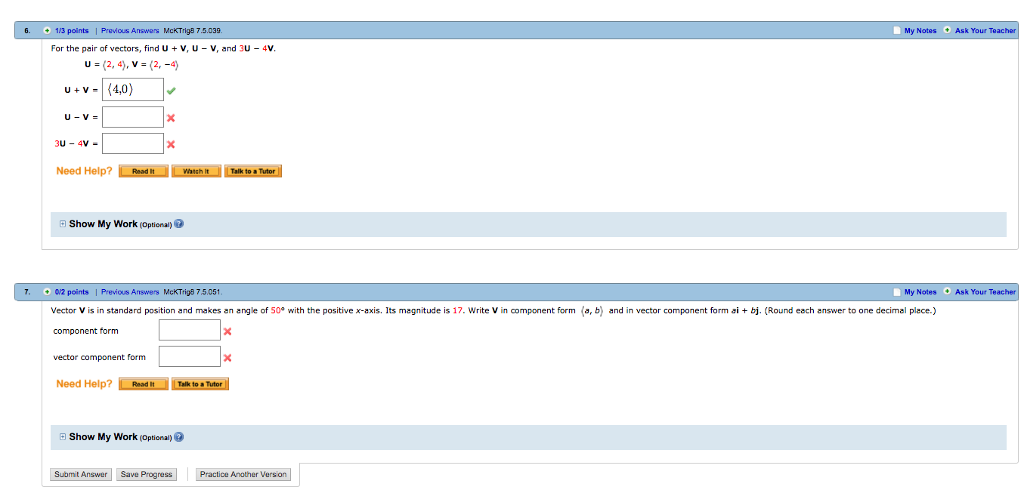 Solved For the pair of vectors, find U + V, U - V, and 3U - | Chegg.com