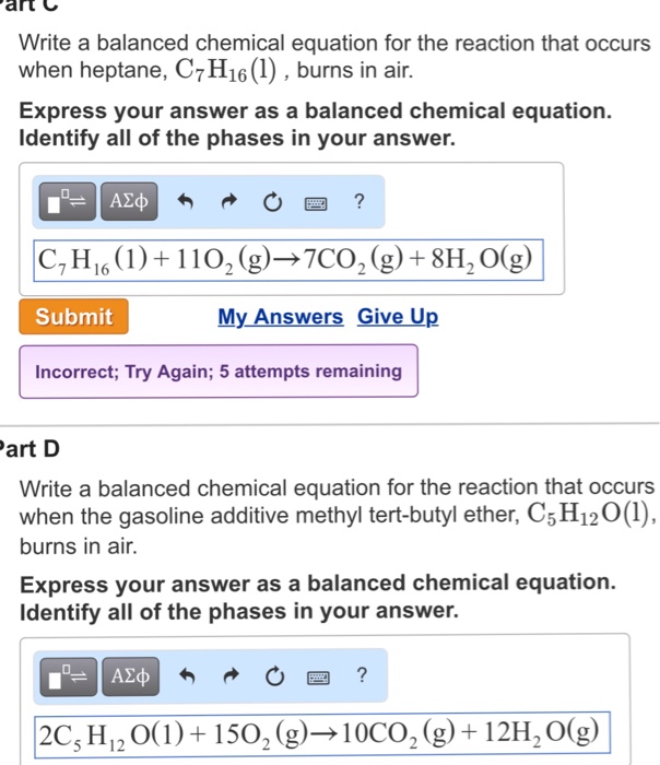 Solved Write a balanced chemical equation for the reaction | Chegg.com