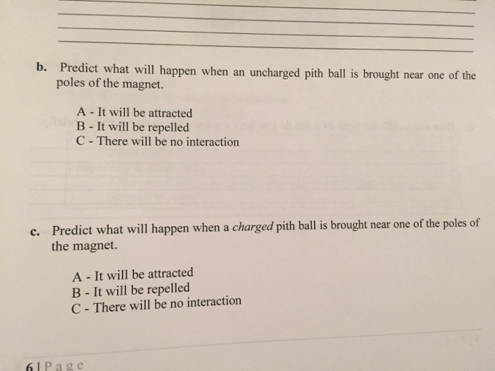 Solved b. Predict what will happen when an uncharged pith | Chegg.com