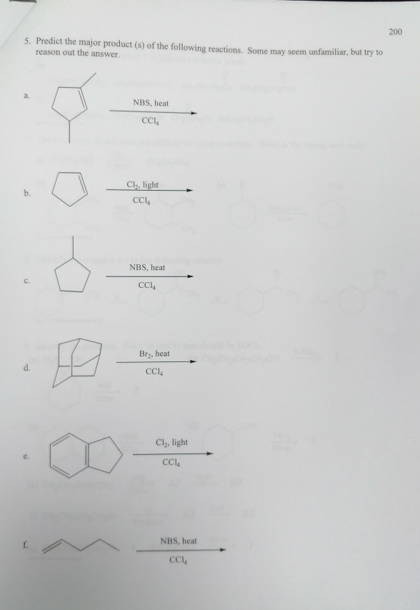 Solved 200 5. Predict the major product (s) of the following | Chegg.com