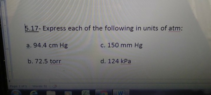 Solved .17- Express each of the following in units of atm: | Chegg.com