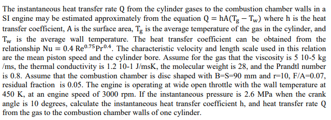 Solved The instantaneous heat transfer rate Q from the | Chegg.com