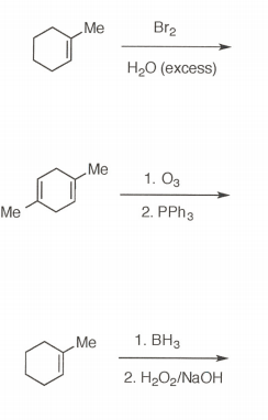 Solved Me Br2 H20 (excess) Me O3 Me 2. PPh3 Me 1. BH3 2. | Chegg.com