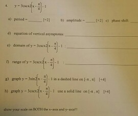 y = 3 csc x^2 (x - pi/4), I period = [+2] | Chegg.com