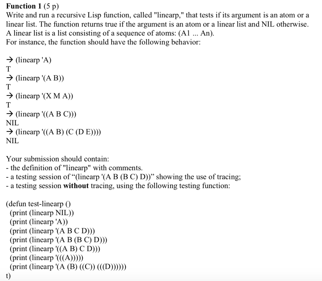 Please help implement the following function in LISP. | Chegg.com