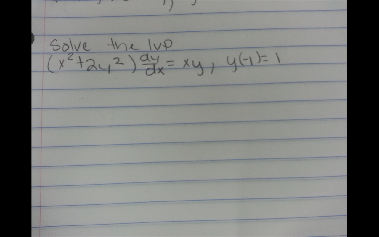 Solved Solve the lvp (x2 + 2y2) dy / dx = xy, y (-1) = 1 | Chegg.com