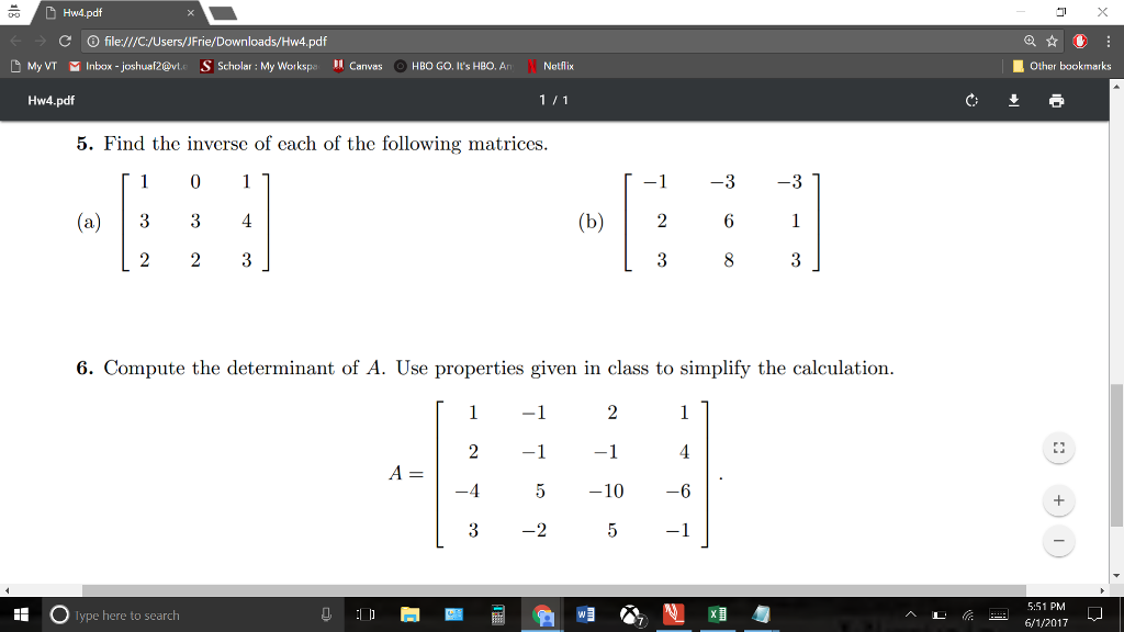 Solved Find the inverse of each of the following matrices. | Chegg.com