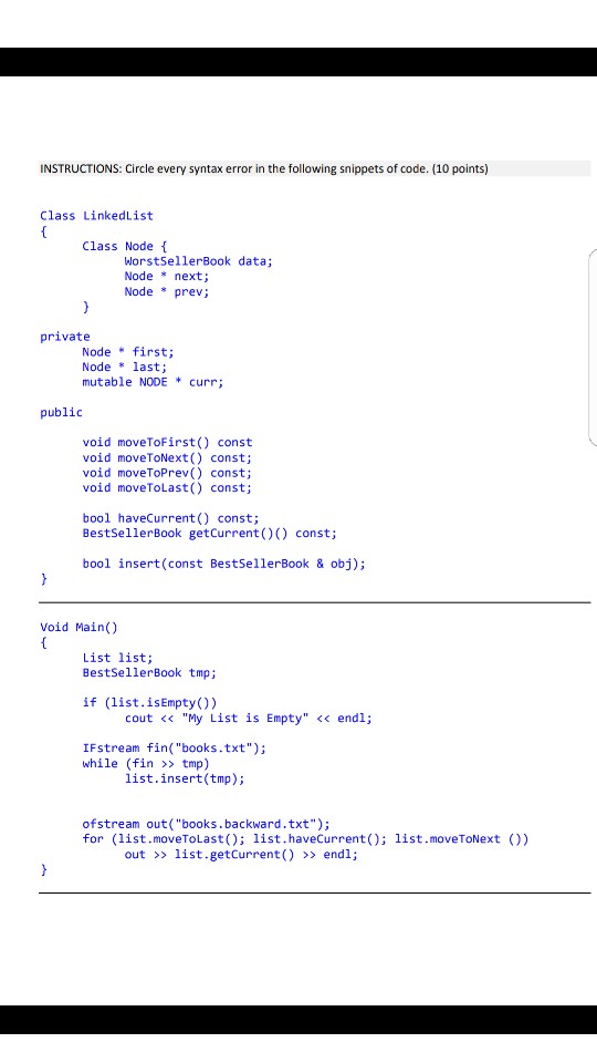 Solved INSTRUCTIONS: Circle every syntax error in the | Chegg.com