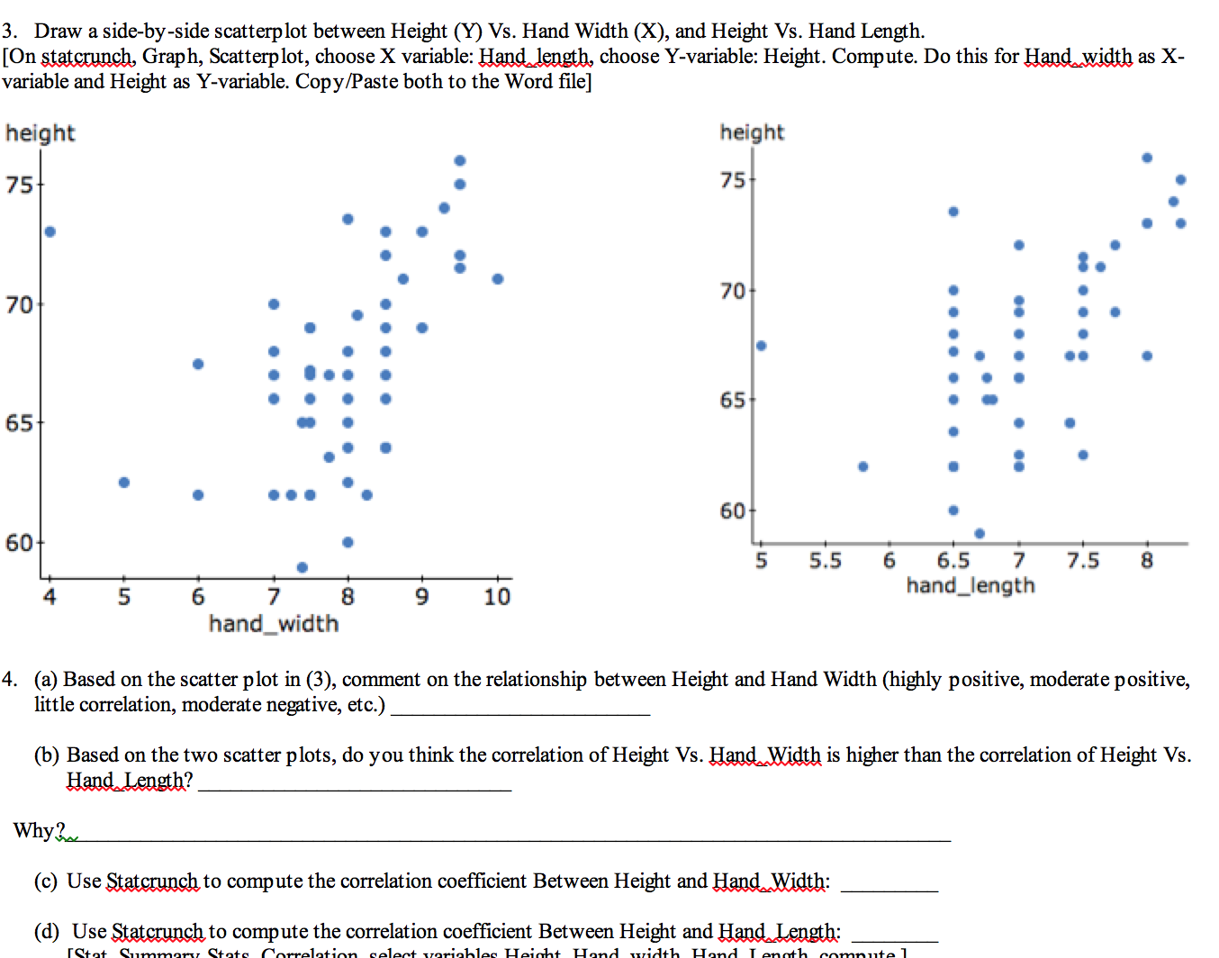 Draw a side-by-side scatterplot between Height (Y) | Chegg.com