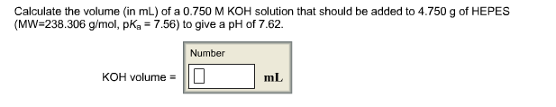 Solved Calculate the volume (in mL) of a 0.750 M KOH | Chegg.com