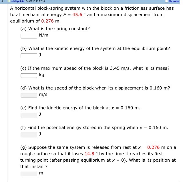 Solved A horizontal block-spring system with the block on a | Chegg.com