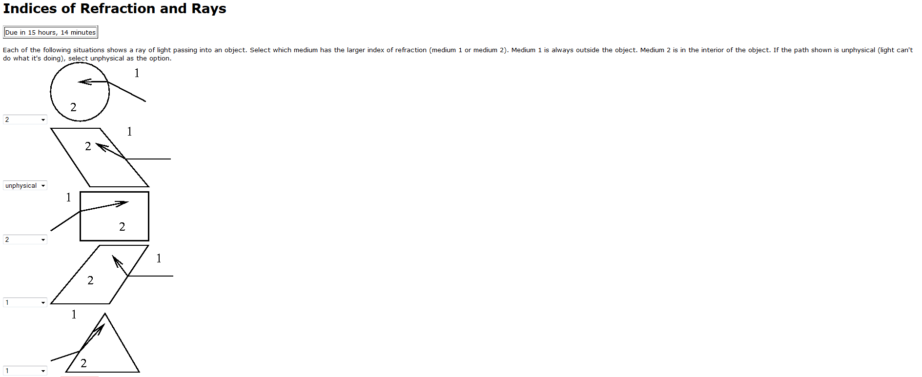 Solved Indices of Refraction and Rays Each of the following | Chegg.com