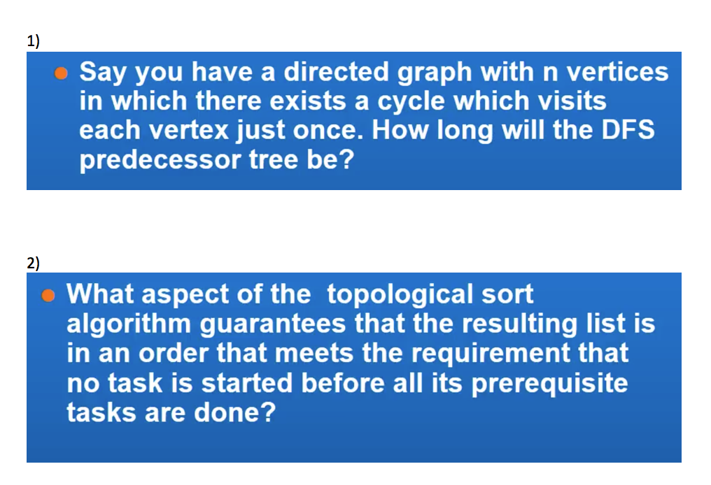 Solved 1) Say you have a directed graph with n vertices in | Chegg.com