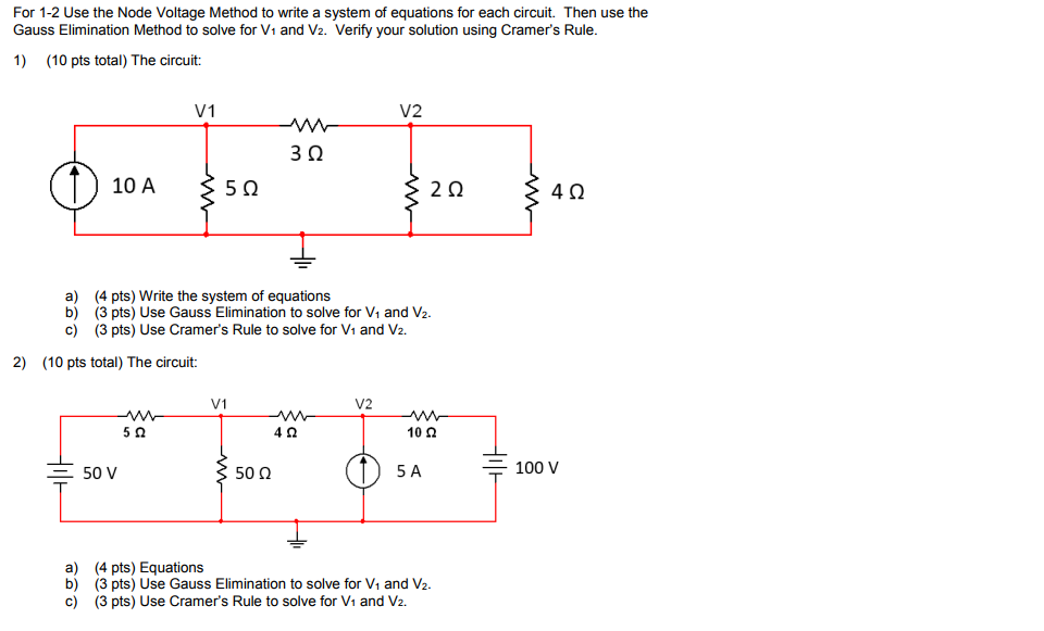 Solved For 1-2 Use the Node Voltage Method to write a system | Chegg.com