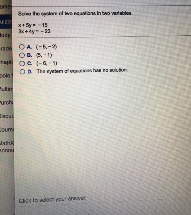 Solved Solve the system of two equations in two variables. | Chegg.com
