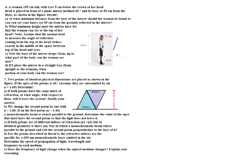 Solved 6. A woman 155 cm tall. with eves 5 cm below the | Chegg.com