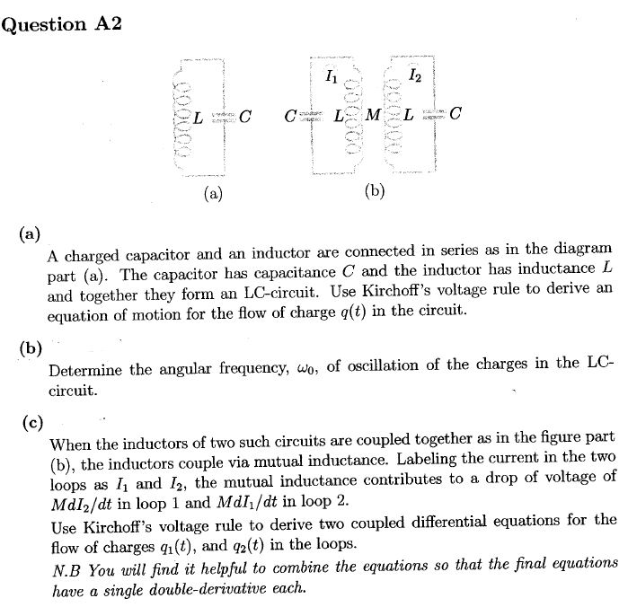 Solved A charged capacitor and an inductor are connected in | Chegg.com