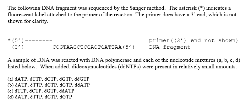 Solved The following DNA fragment was sequenced by the | Chegg.com