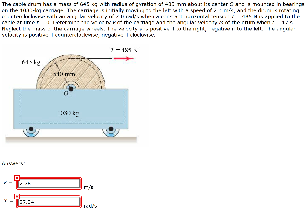 Solved The cable drum has a mass of 645 kg with radius of | Chegg.com