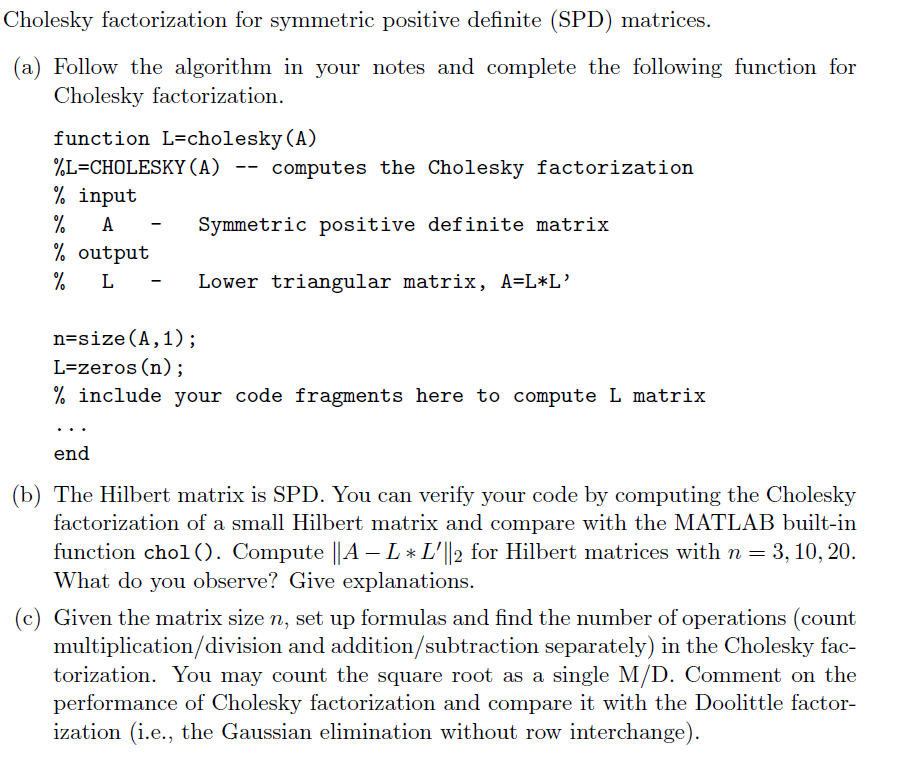 Cholesky factorization for symmetric positive | Chegg.com