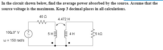 Solved In the circuit shown below, find the average power | Chegg.com